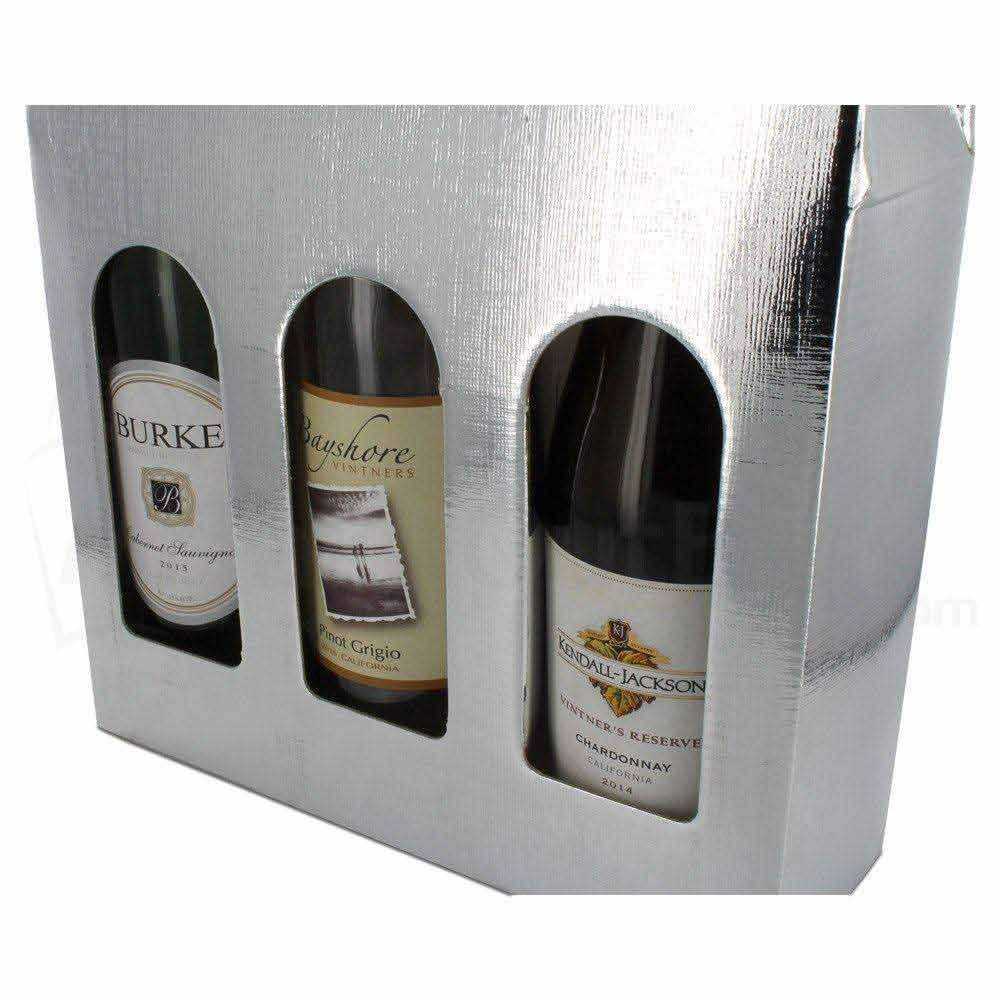 Argento Metallic Silver Embossed 3-Bottle Wine Carrier Boxes | Handled ...