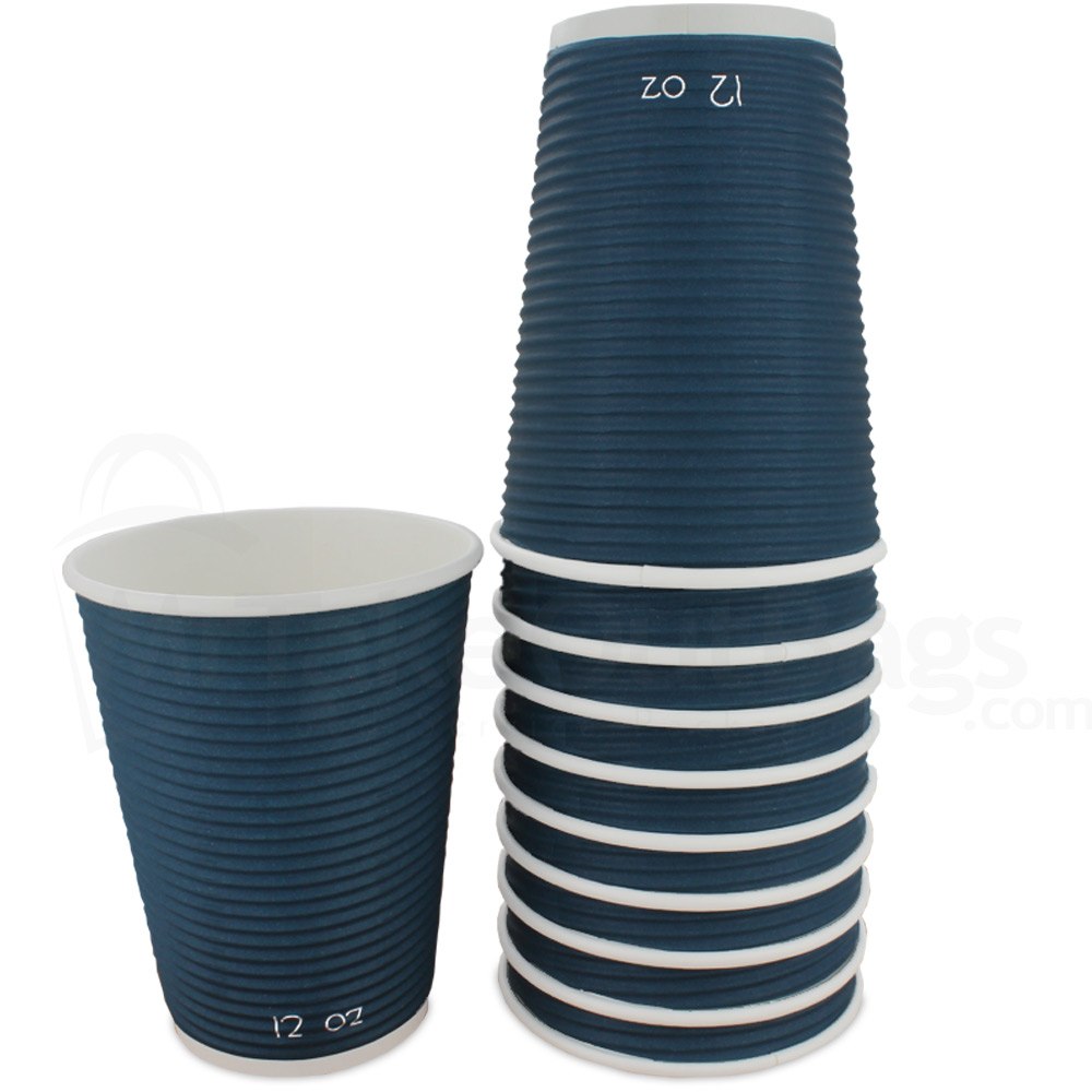 Blue Ripple Paper Coffee Cups - 12 oz. | Insulated Paper Ripple Coffee ...